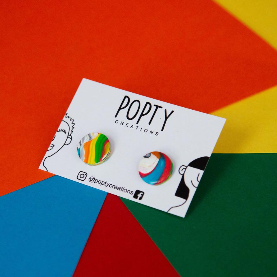 MARBLED RAINBOW LARGE STUDS – Popty Creations